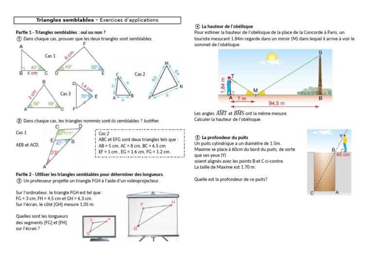 Exercices corrigés sur triangles semblables | PDF