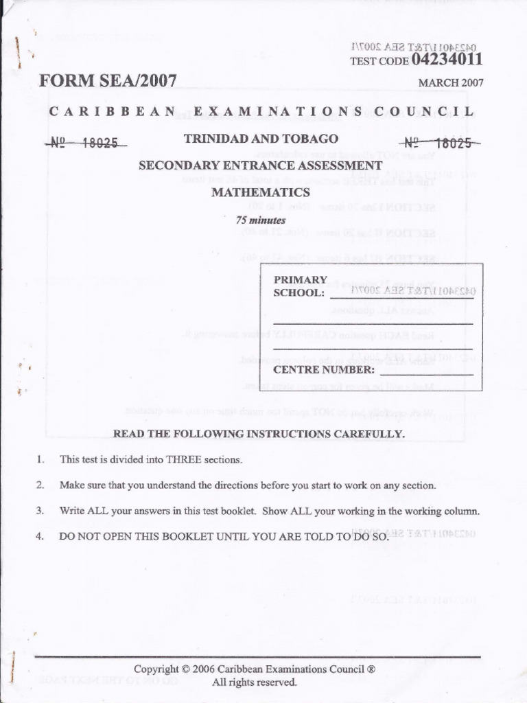 SEA 2007 Mathematics | PDF