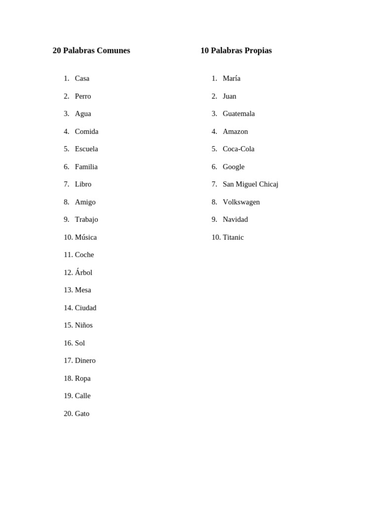 20 Palabras Comunes | PDF