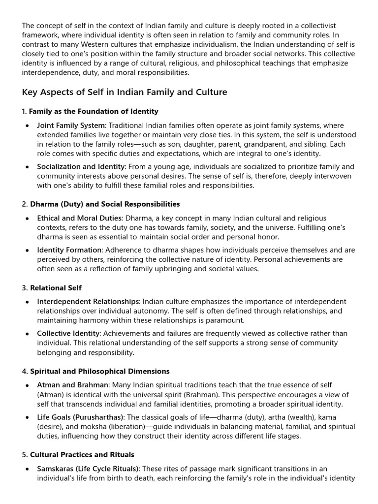 Concept of Self in The Context of Indian Family and Culture | PDF ...