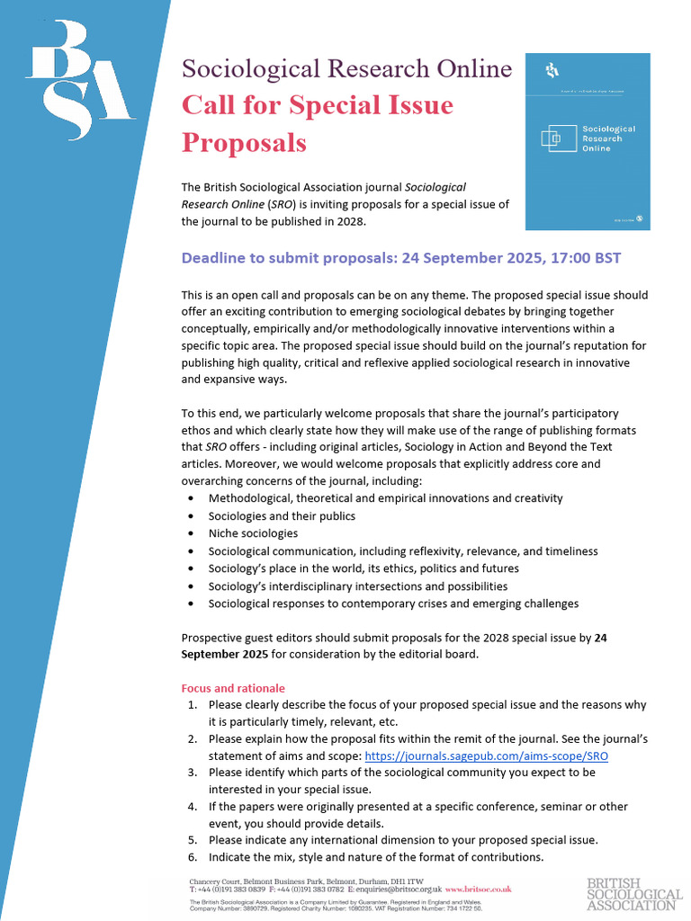 Call for 2028 Special Issue Proposals | PDF | Sociology | Science