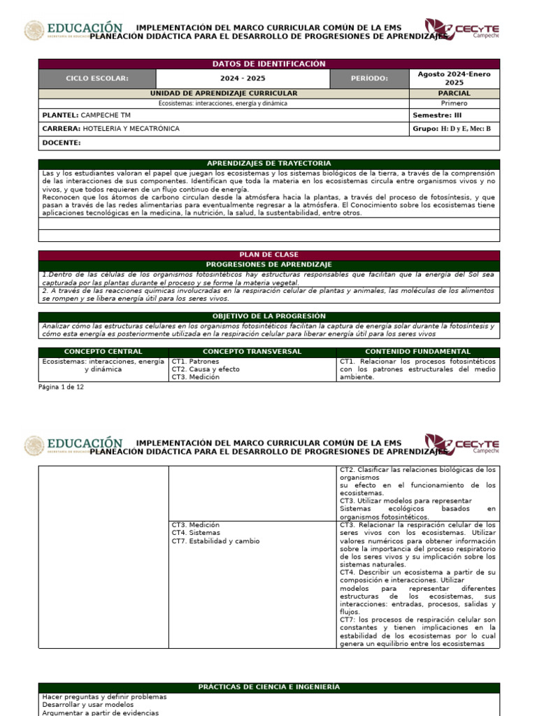 Mccems-Planeación Didáctica - Ecosistemas p1 | PDF | Ecología | Entorno natural