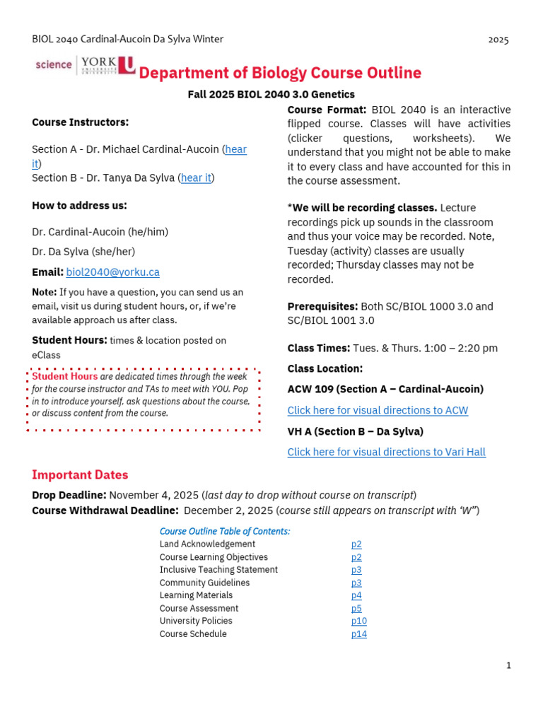 BIOL 2040 F2025 Course Outline | PDF | Academic Integrity | Plagiarism