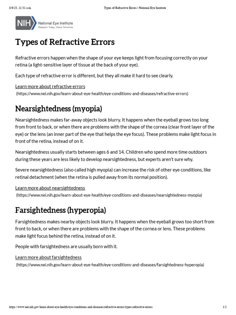Understanding Refractive Errors in Vision | PDF | Myopia | Human Eye
