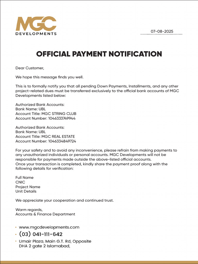 Official Payment Notification | PDF