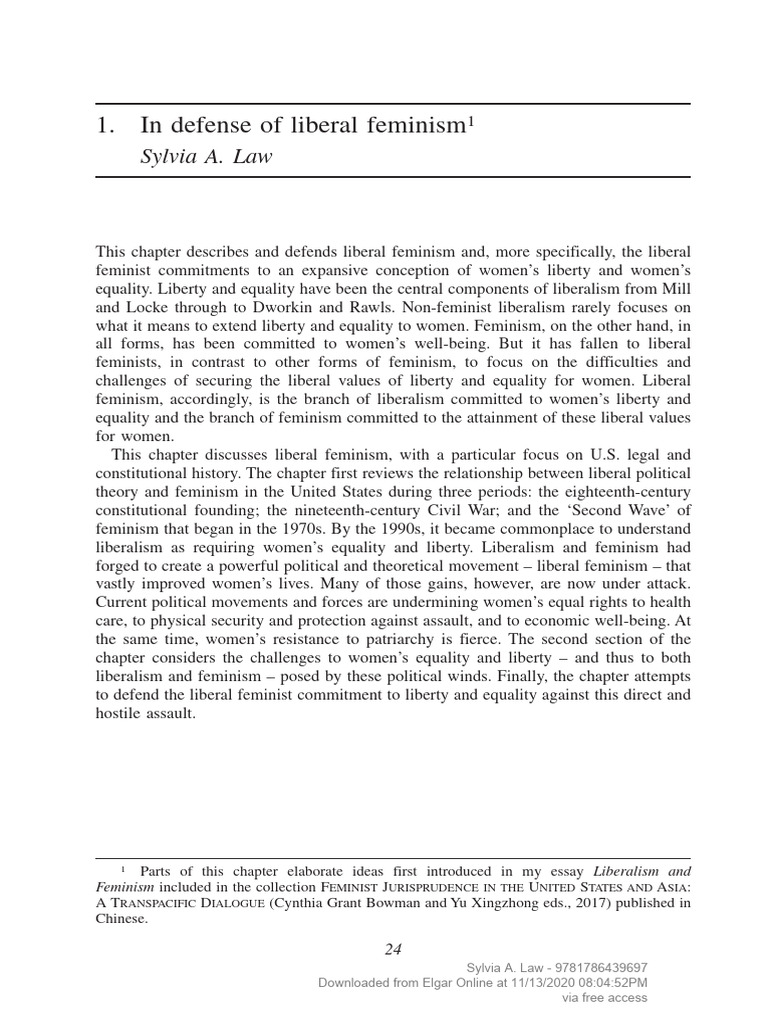 Research Handbook On Feminist Jurisprudence in Defense of Liberal ...