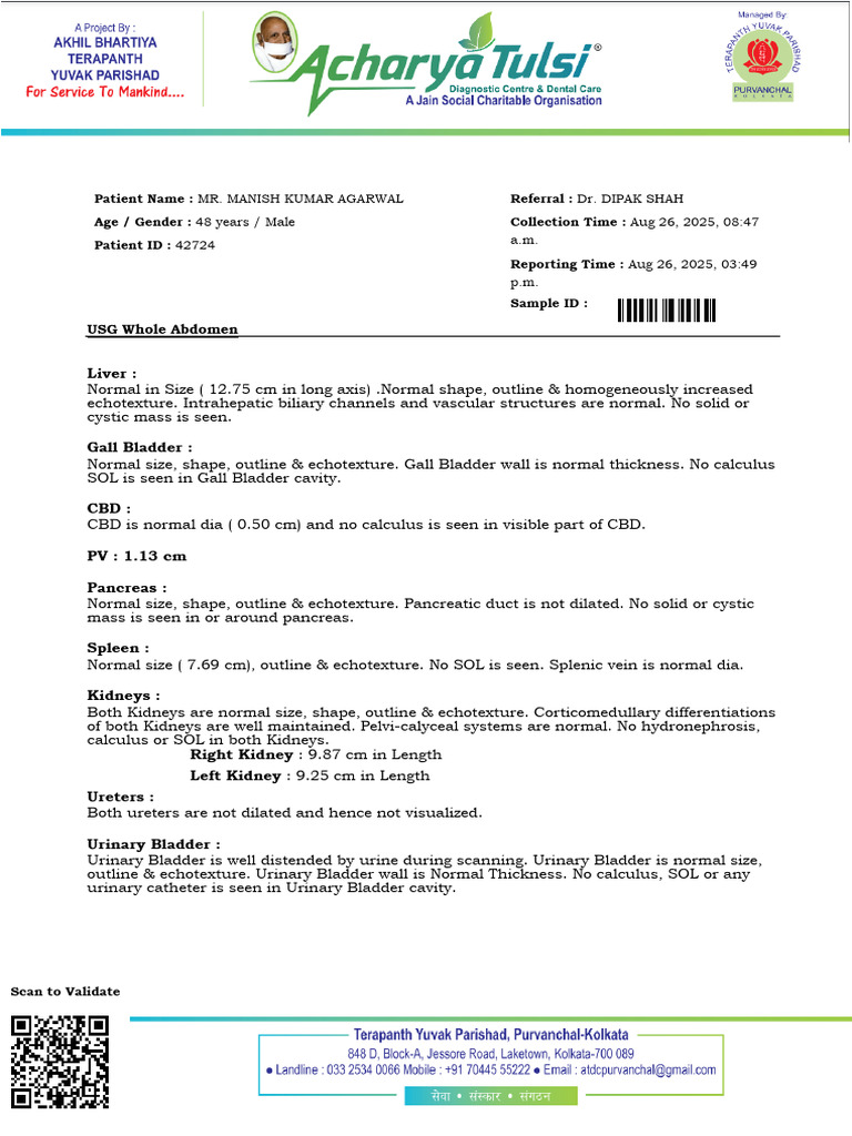 Normal USG Abdomen Report for Male | PDF | Urinary System | Gallbladder