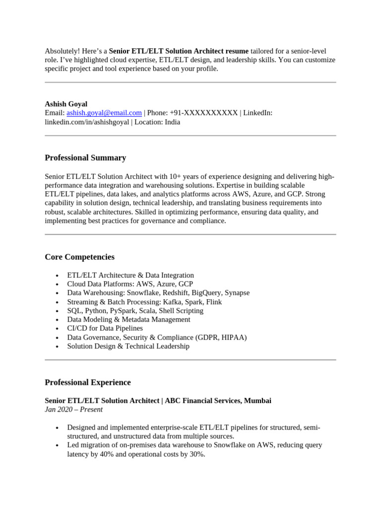 Elt Etl Arch Resume | PDF | Apache Spark | Information Technology