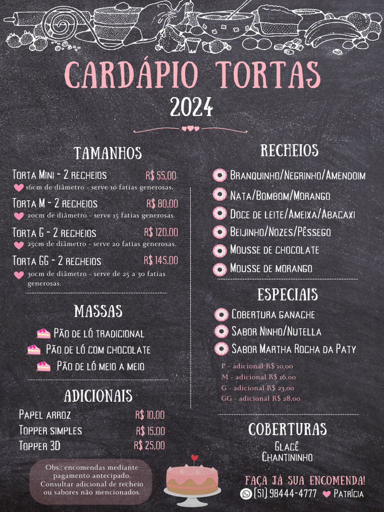 Cardápio BOLOS E TORTAS | PDF | Confeitaria | Culinária
