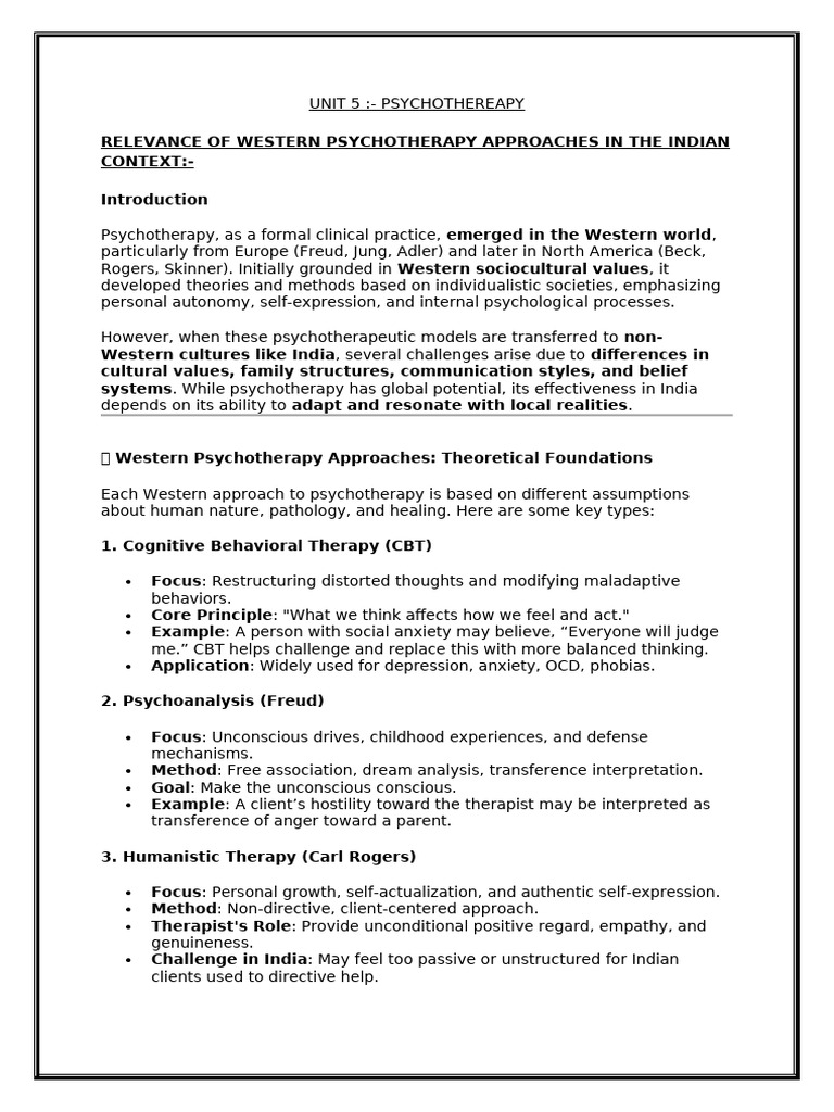 Western Psychotherapy in Indian Context | PDF | Psychotherapy ...