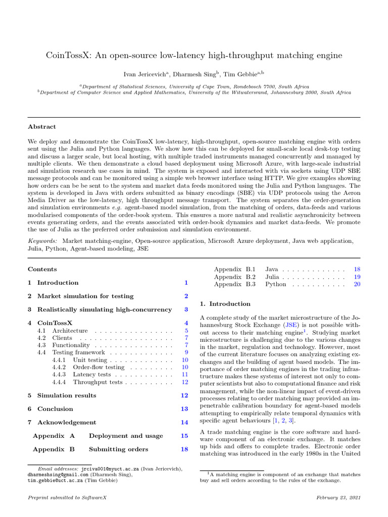 2021 CoinTossX An Open-Source Low-Latency High-Throughput Matching Engine | PDF | Transmission ...