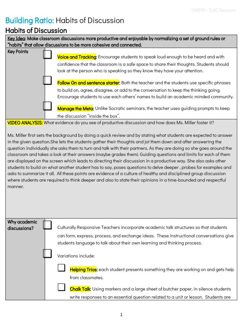 Note Catcher - Ratio - Habits of Discussion Rupali Patil | PDF ...