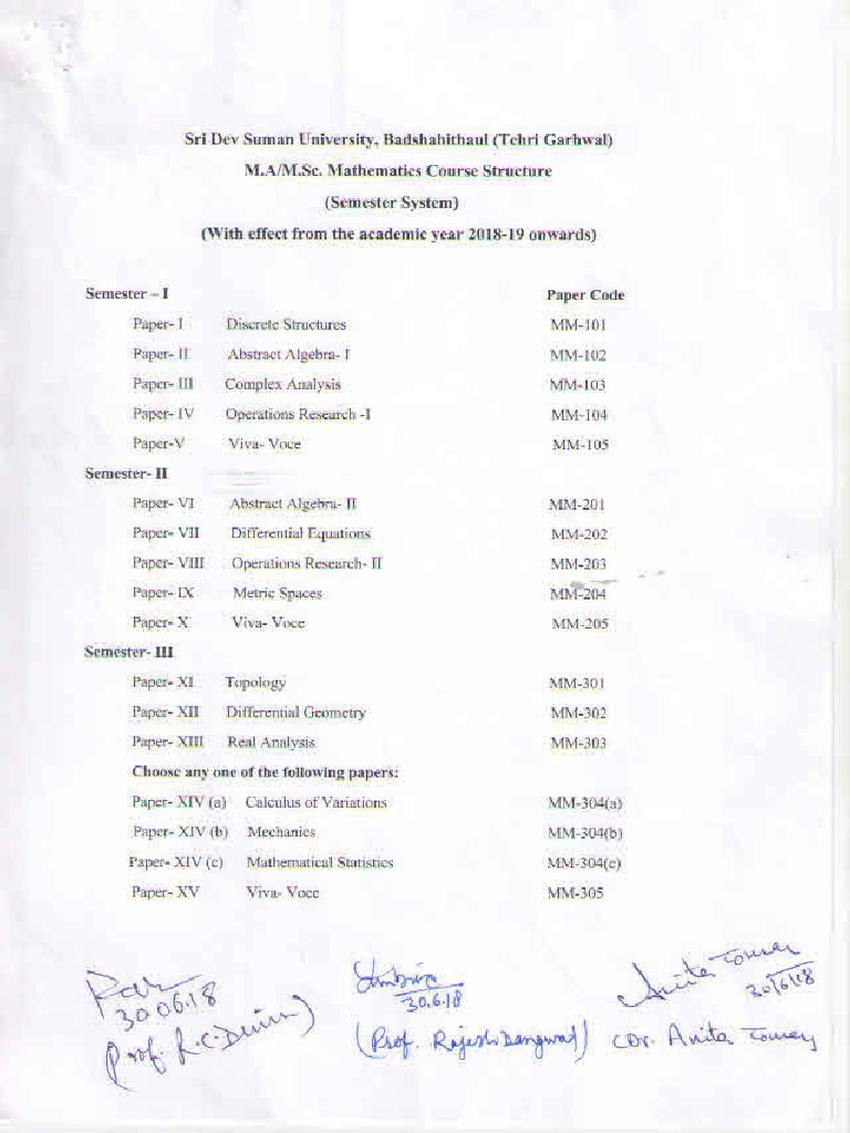 Syllabus MSC Mathematics | PDF