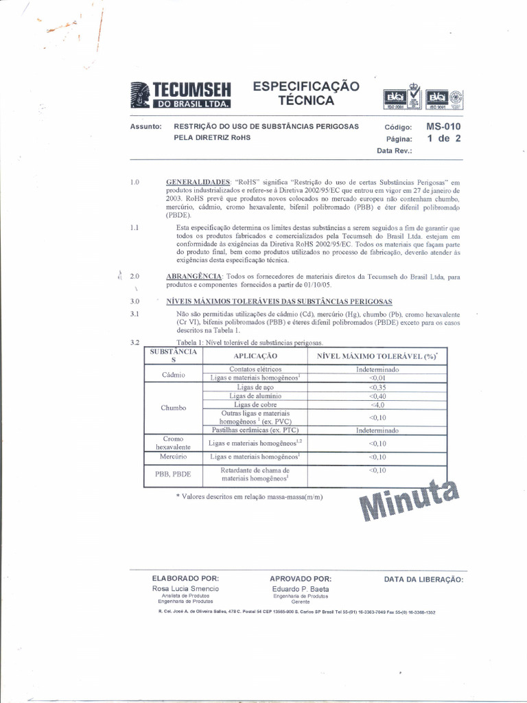 RoHS - TECUMSEH | PDF