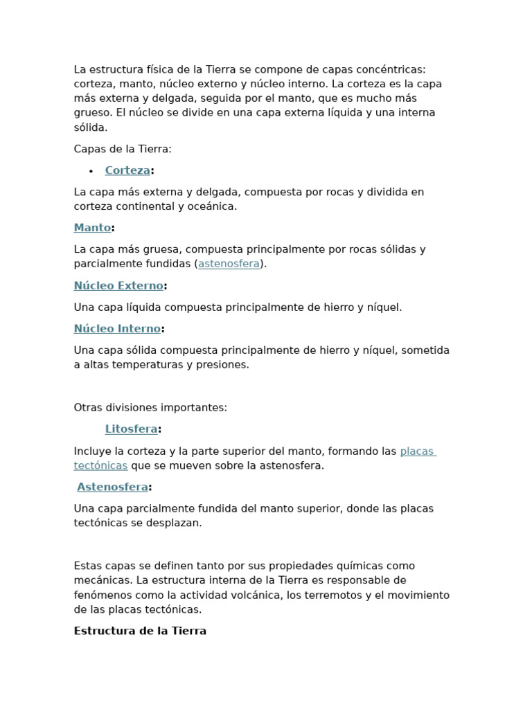 Estructura interna de la Tierra: capas y características | PDF | Tierra ...