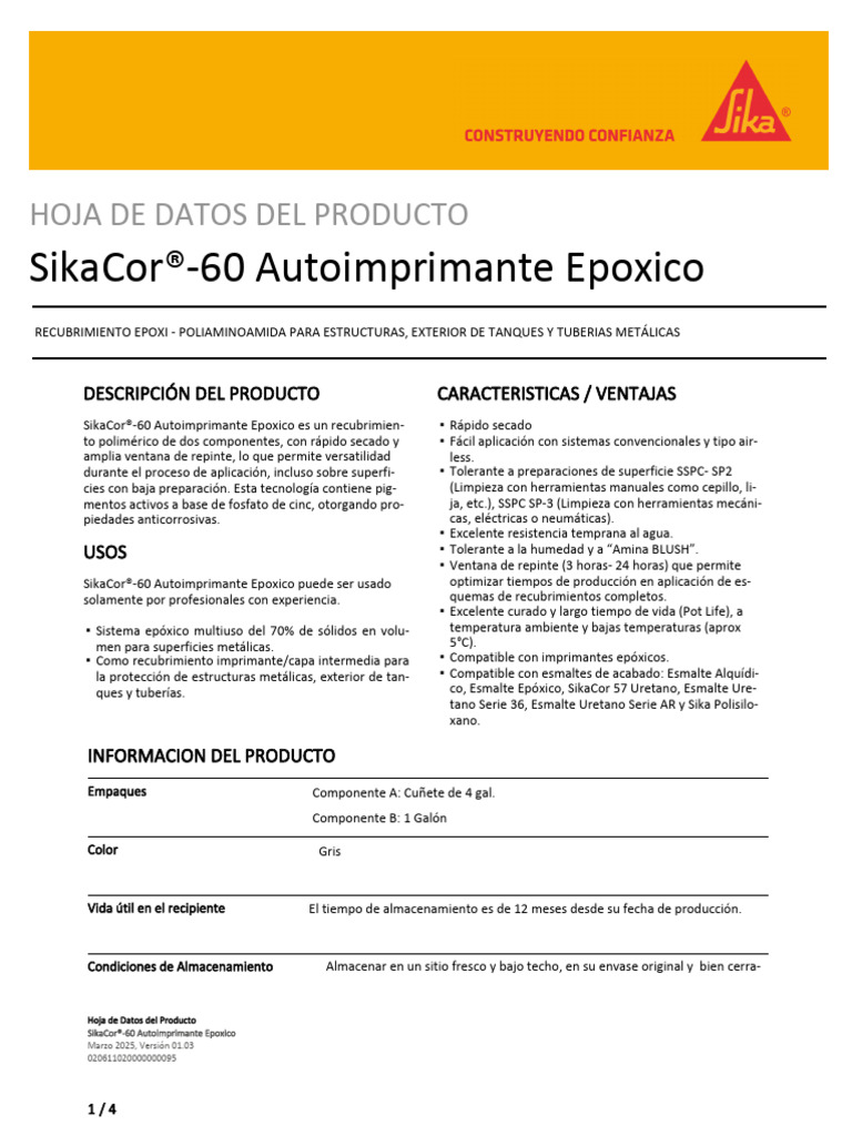 SikaCor®-60: Recubrimiento Epóxico Anticorrosivo | PDF | Epoxy