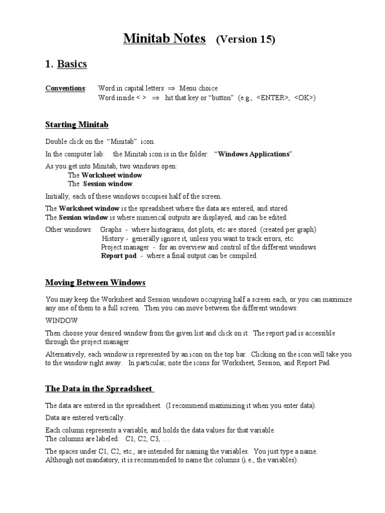 Minitab Basics Pdf Spreadsheet Microsoft Word