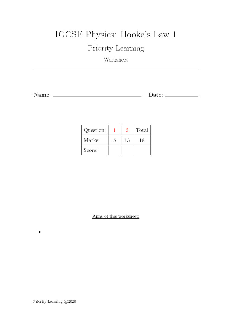 Hooke's Law Experiment Worksheet | PDF