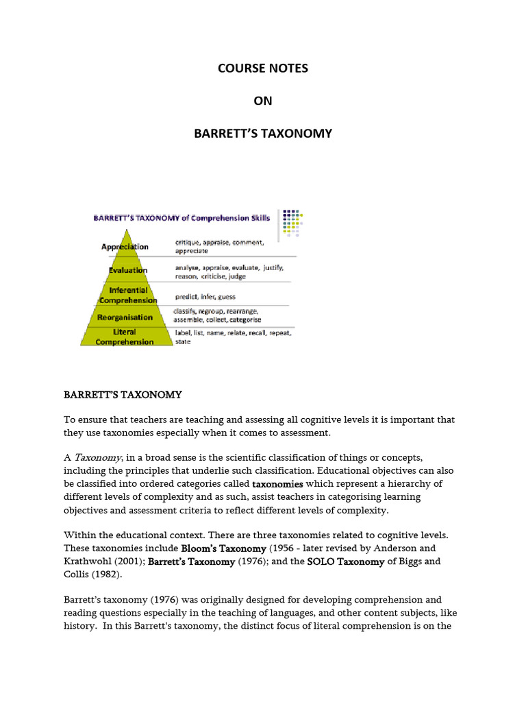 8.1 Barretts Taxonomy Notes | PDF | Cognitive Science | Behavioural ...