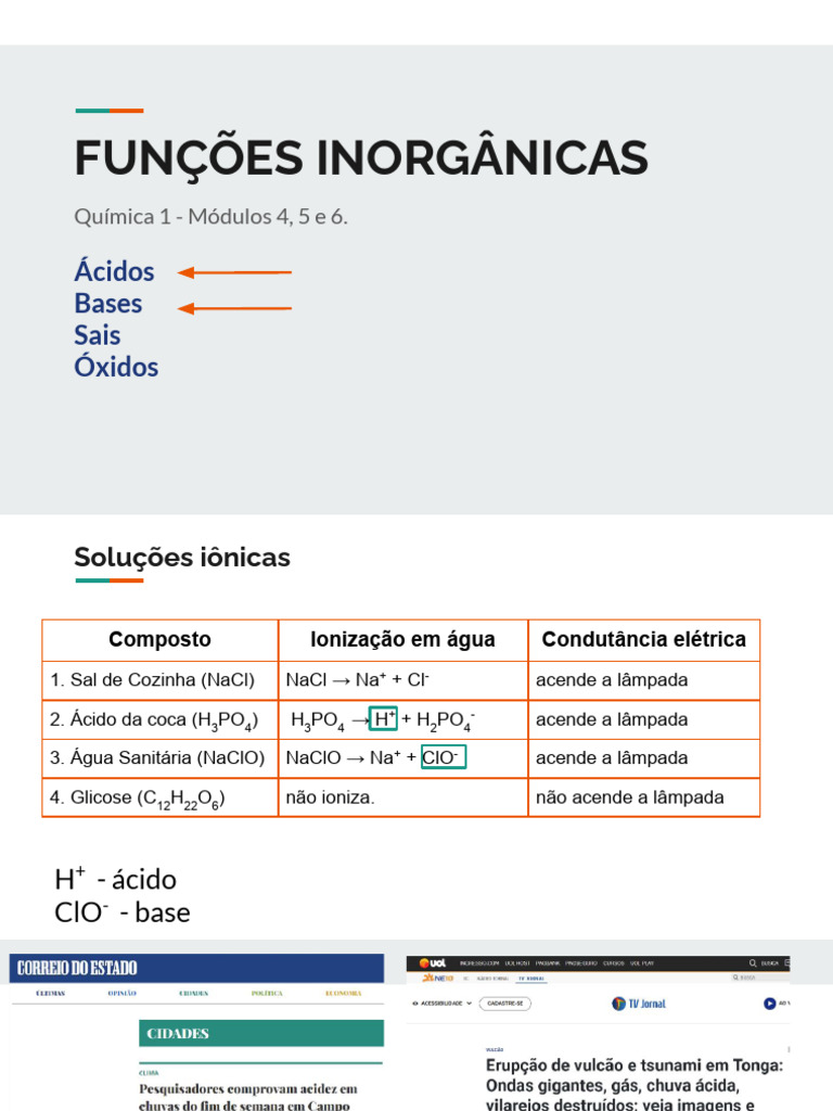 Aula Funções Inorgânicas - Ácidos e Bases | PDF | Ácido | Ph