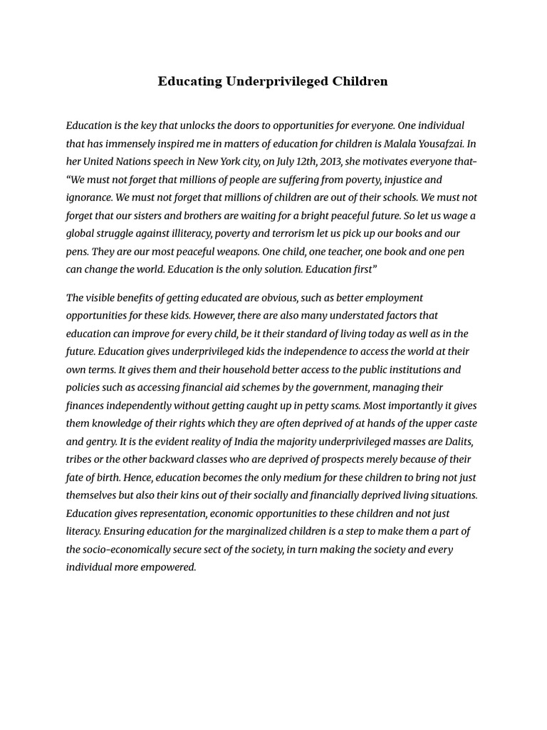 Educating Underprivileged Children | PDF