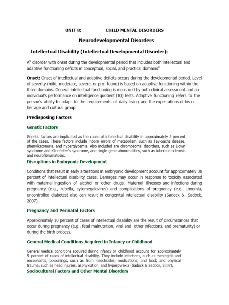 UNIT 8 Child Mental Health Issues | PDF | Autism | Attention Deficit ...
