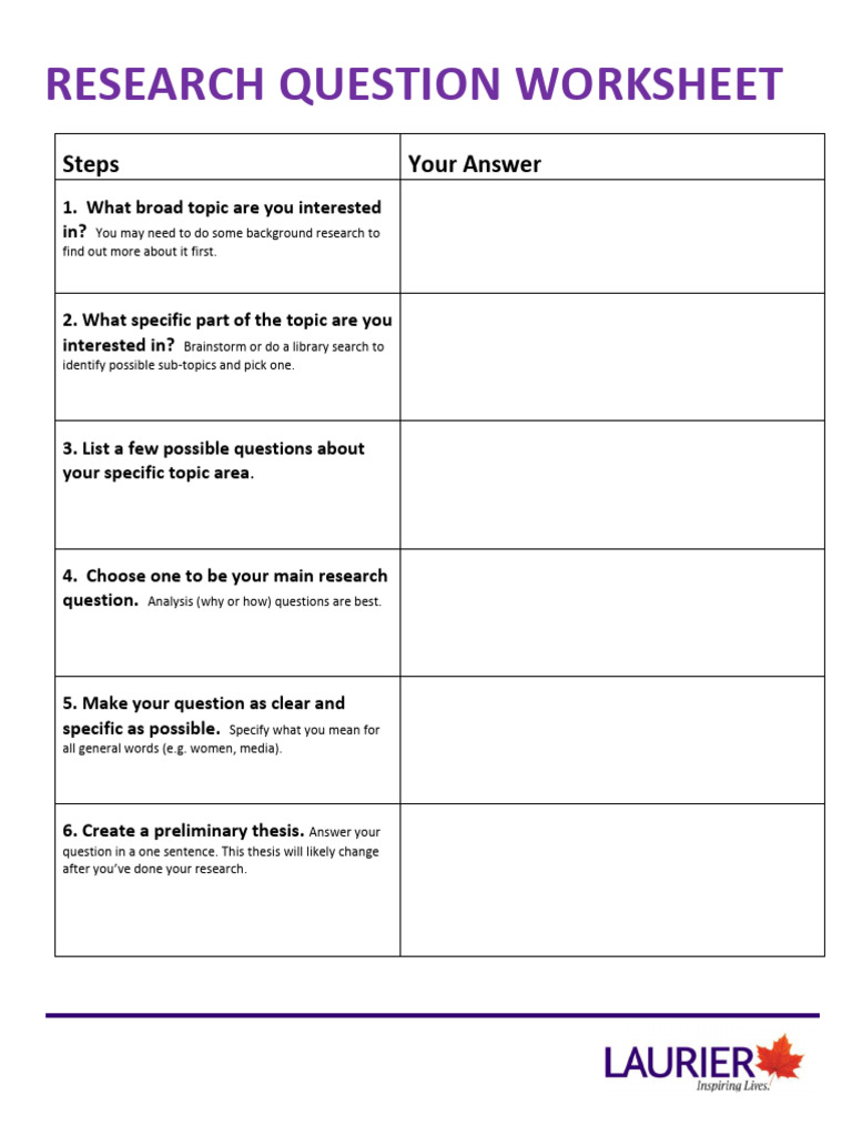 Research Question Worksheet New | PDF