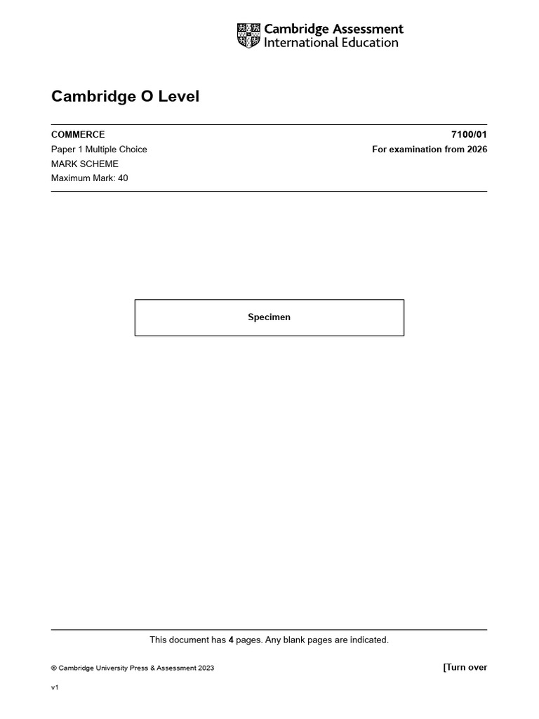 2026 Paper 1 Specimen Mark Scheme | PDF