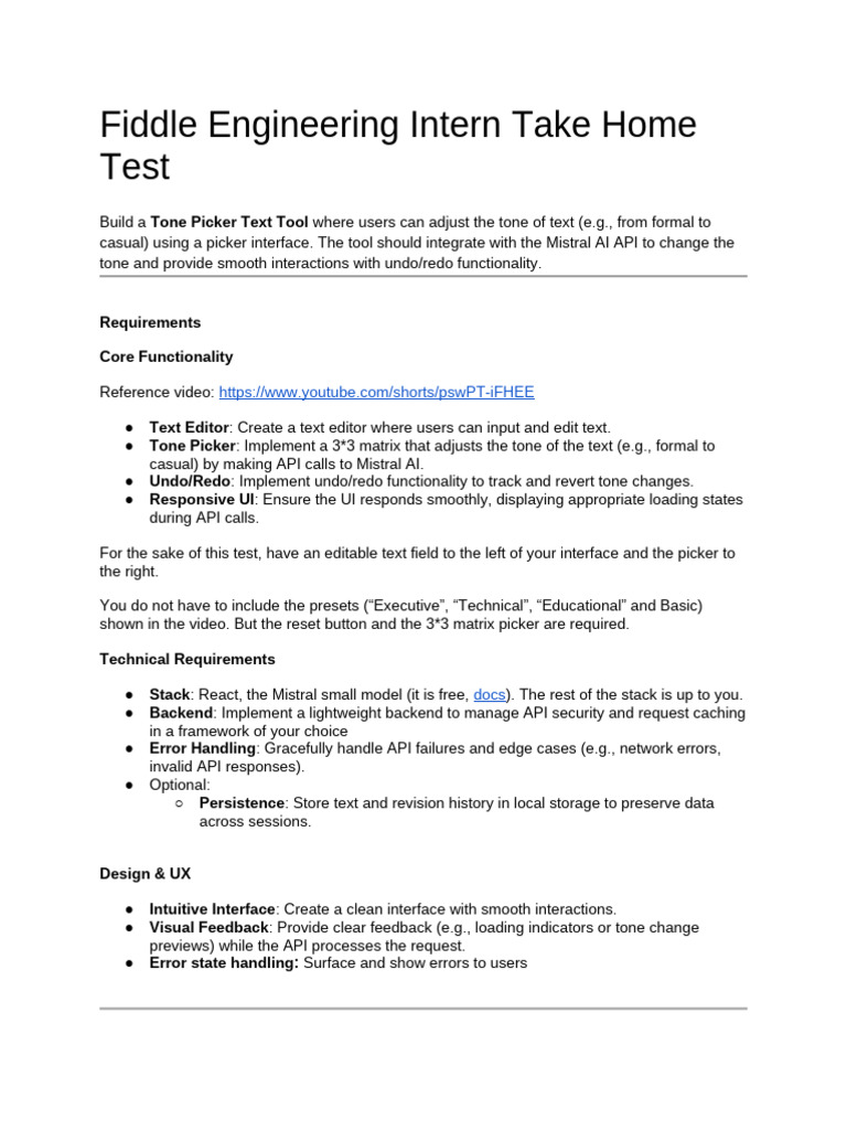 Fiddle Engineering Intern Take Home Test | PDF | User Interface ...