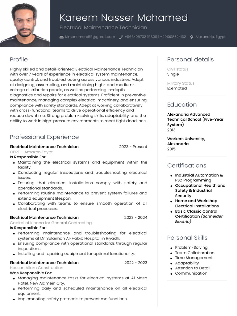 Resume Kareem Nasser Mohamed (1) 2 | PDF | Safety