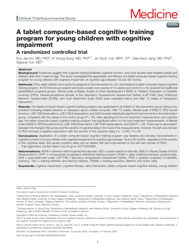 A Tablet Computer Based Cognitive Training Program.40 | PDF | Cognition ...