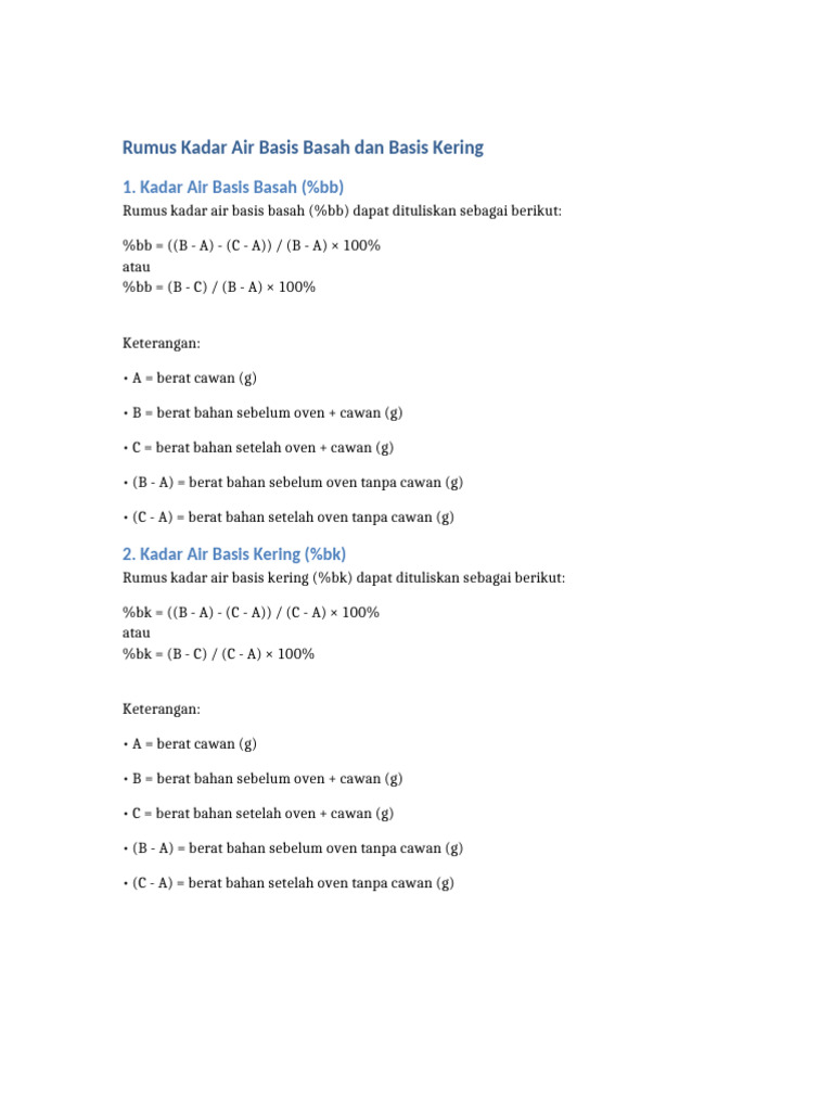 Rumus Kadar Air Basah dan Kering | PDF