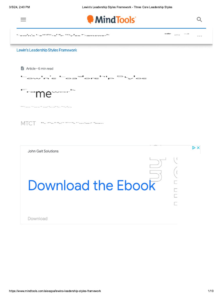 Lewin - S Leadership Styles Framework - Three Core Leadership Styles | PDF