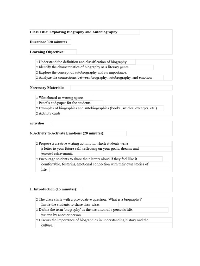 Lesson Plan Biography and Autobiography | PDF | Biography | Genre