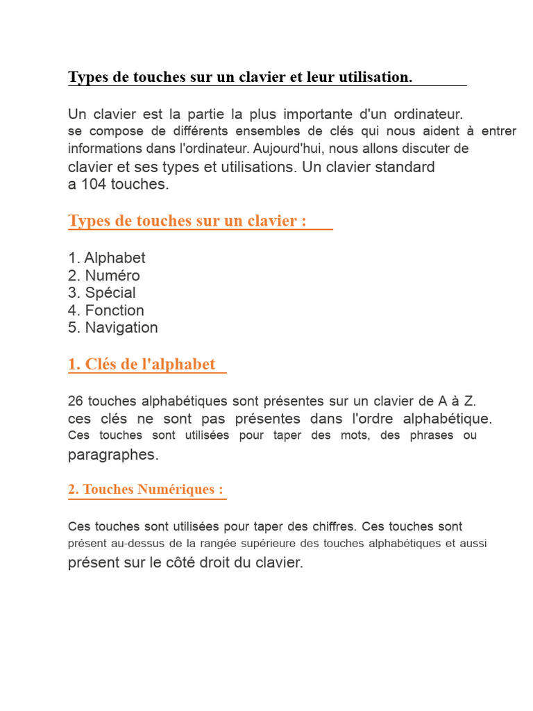 Types de touches sur un clavier | PDF
