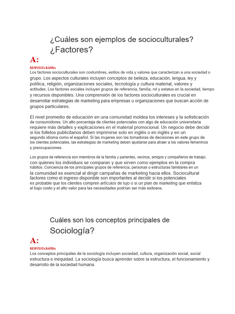 ¿Cuáles Son Ejemplos de Factores Socioculturales? | PDF | Sociedad ...