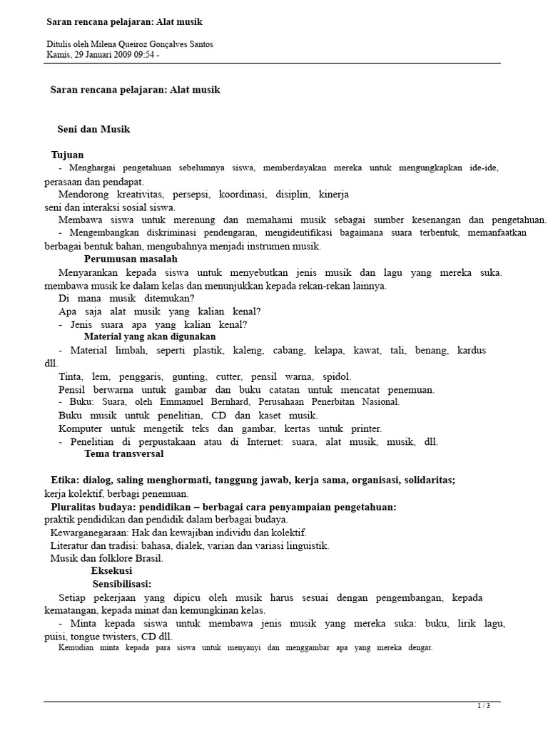 Rencana Pelajaran Kreatif Alat Musik | PDF