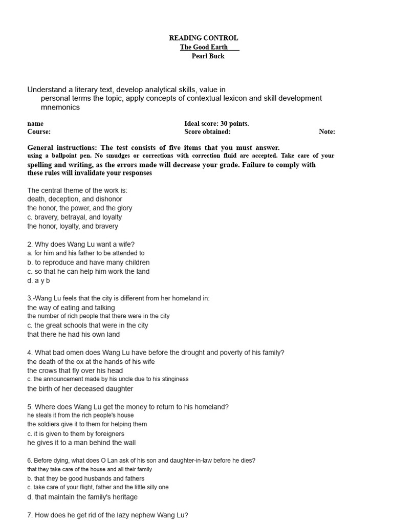 Literary Analysis of "The Good Earth" | PDF