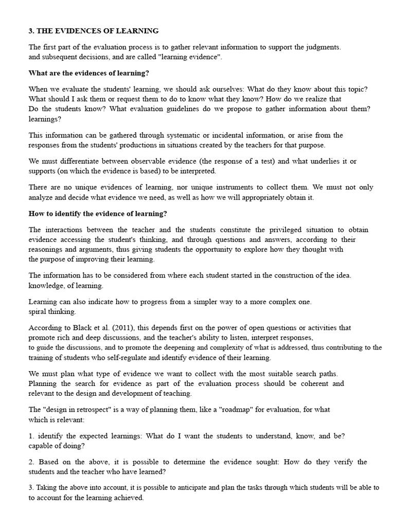 The Evidence of Learning | PDF | Evaluation | Learning