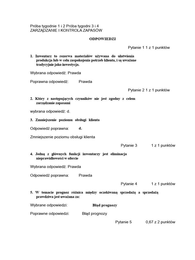 Test Tygodnie 1 I 2 Test Tygodnie 3 I 4 | PDF