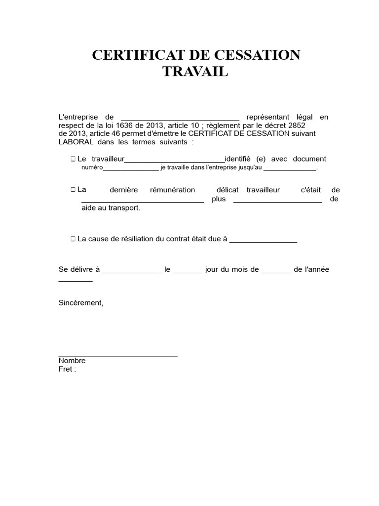 Certificat de Cessation de Travail | PDF