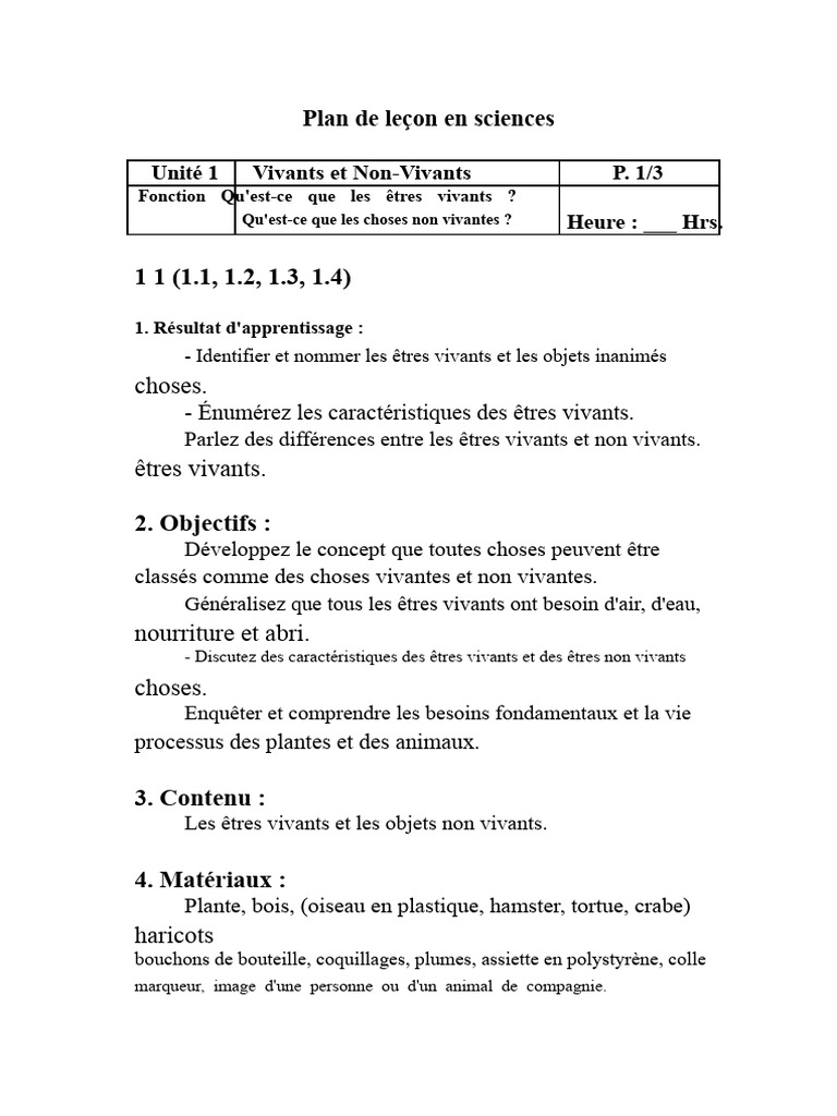 Leçon sur les Êtres Vivants et Non-Vivants | PDF | Vie | Plantes