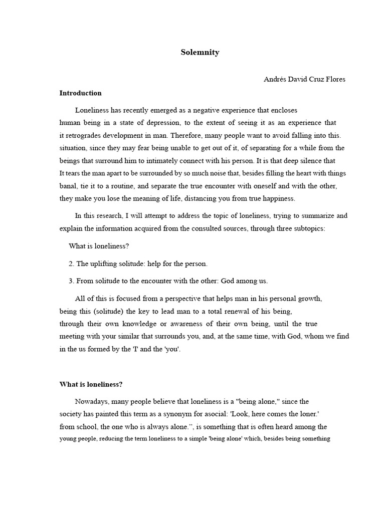Essay On Loneliness | PDF | Loneliness | Solitude