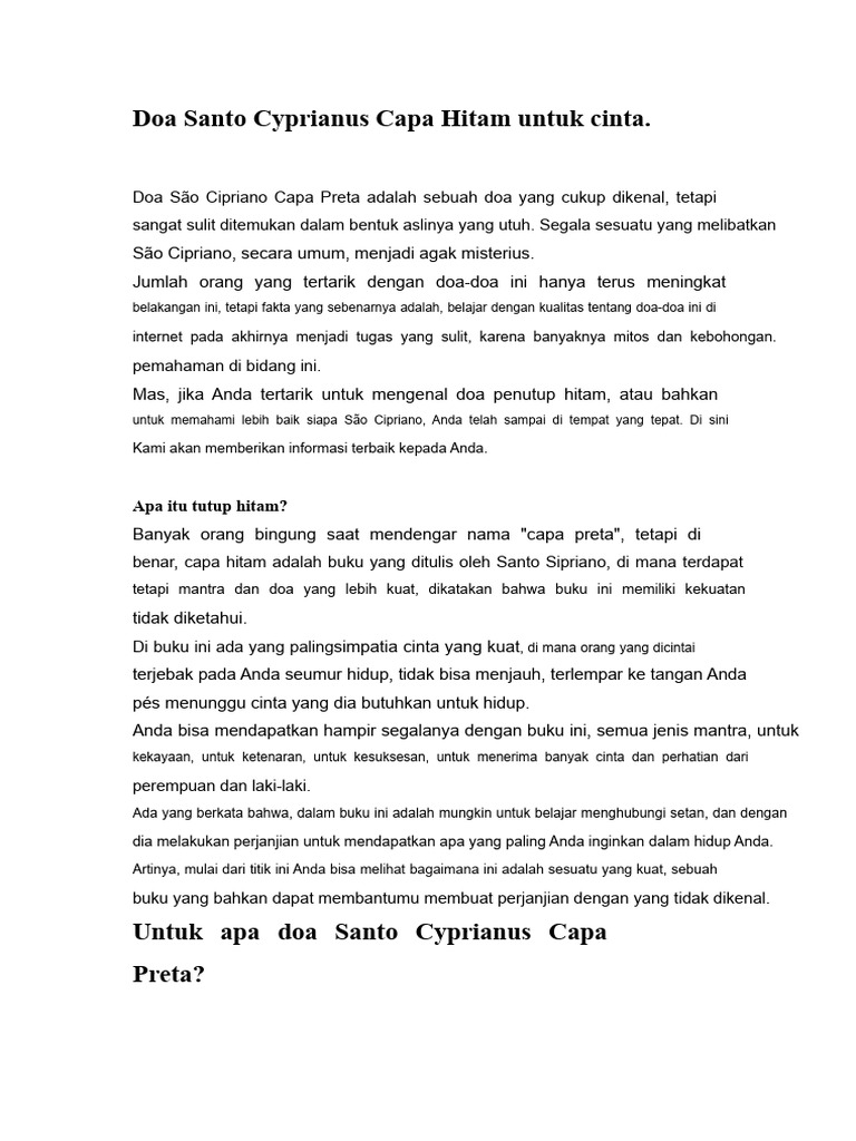 Doa Kepada Santo Cyprianus Capa Preta Untuk Cinta | PDF