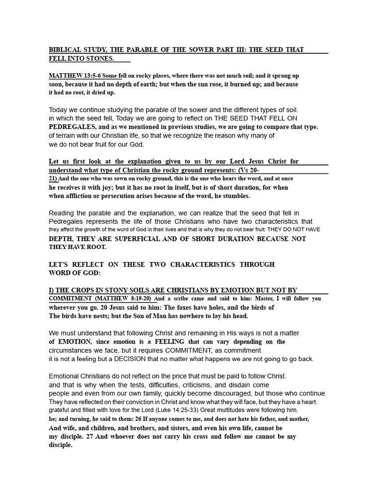 Biblical Study The Parable of The Sower Iii Part - The Seed That Fell ...