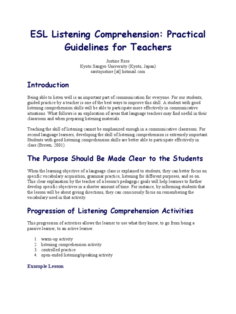 ESL Listening Tips for Teachers | PDF | Reading Comprehension | English ...