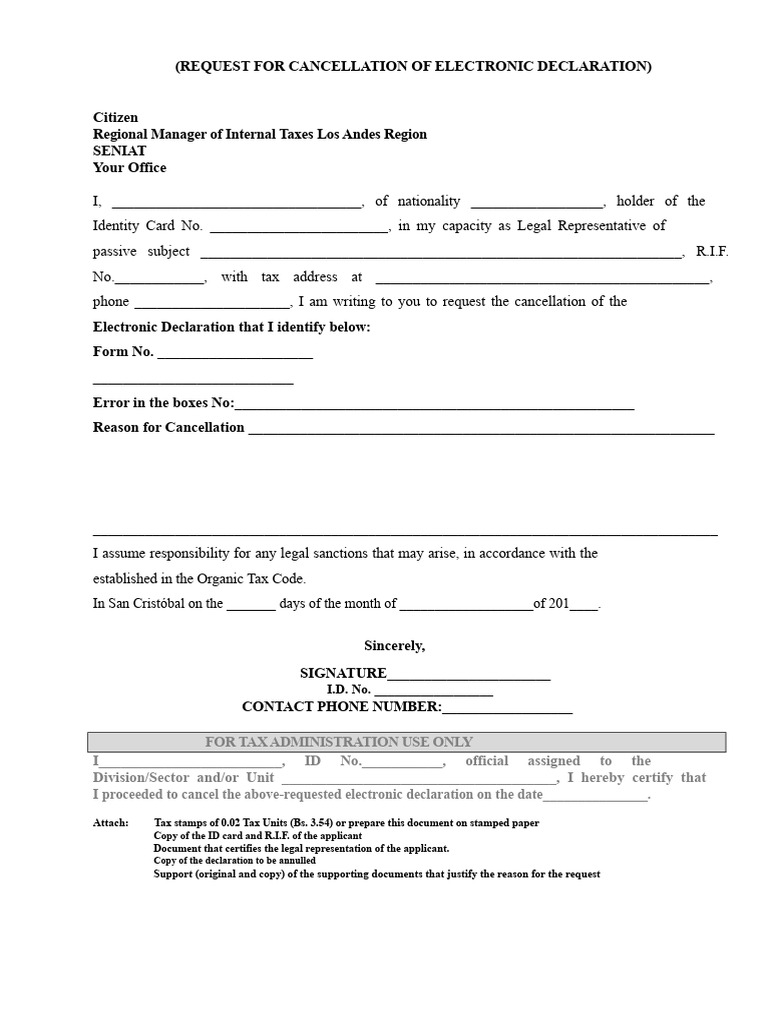 Electronic Declarations Cancellation Format | PDF