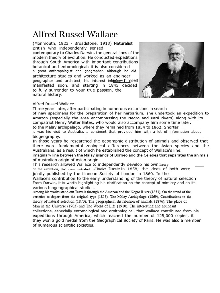 Alfred Russel Wallace Biography | PDF | Alfred Russel Wallace | Charles ...