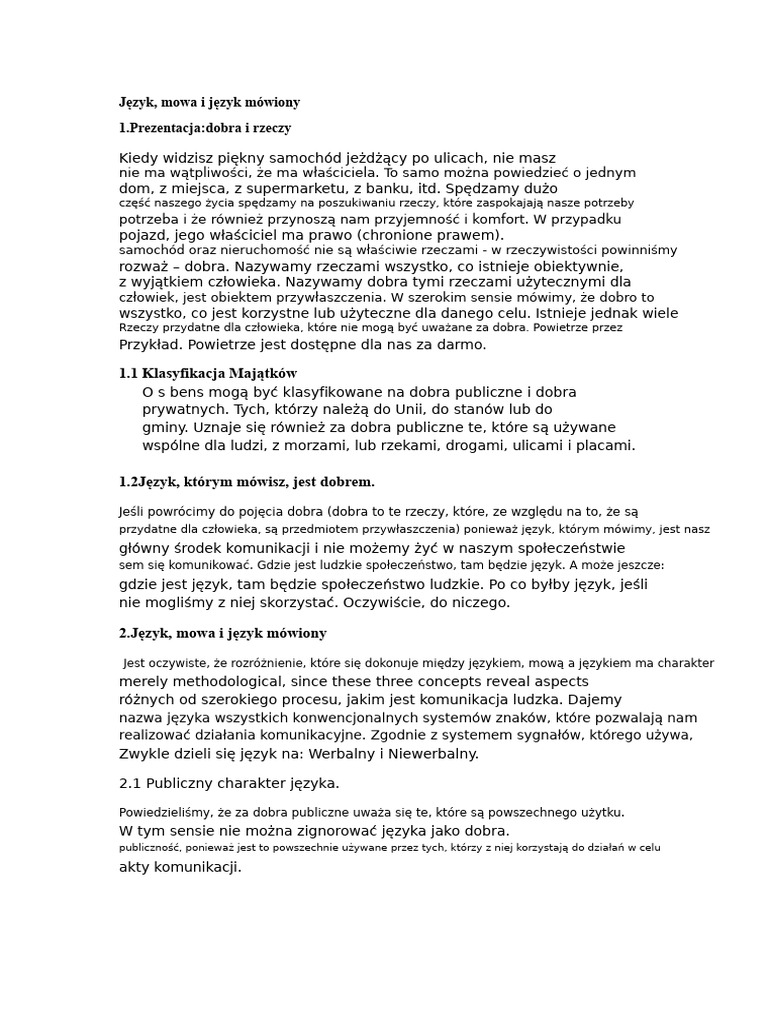 Język, Mowa I Język Mówiony | PDF