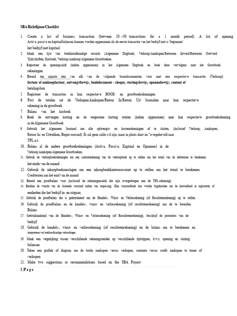 POA SBA Richtlijnen Checklist | PDF